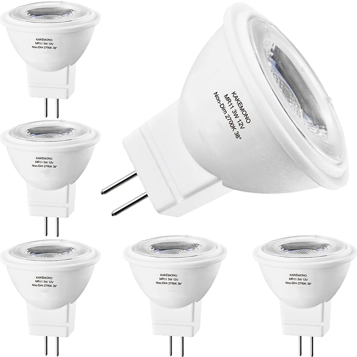 KAKEMONO MR11 GU4.0 Led Bulbs,20W Halogen Equivalent,2700K Soft Warm White,12V GU4 3W Low Voltage Spotlight for Outdoor Landscape Track Lighting, Not Dimmable-6 Pack