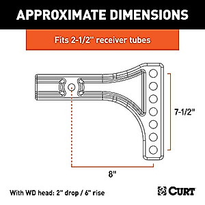 CURT 17131 Replacement Weight Distribution Hitch Shank, 2-1/2-Inch Receiver, 2-Inch Drop, 6-Inch Rise , Black