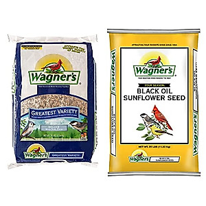 Wagner's 62059 Greatest Variety Blend Wild Bird Food, 16-Pound Bag & 76027 Black Oil Sunflower Wild Bird Food, 25-Pound Bag