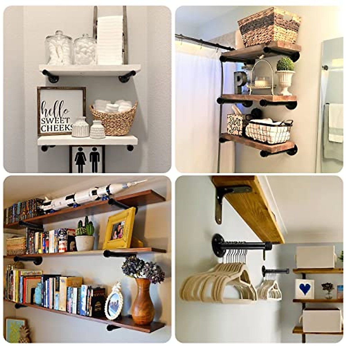 Pintuson 6 Pcs Industrial Pipe Clothes Bar 12 Inch - Wall Mount Clothing Rack - Face Out Wall Clothing Rods for Commercial Retail Boutique Shirt Display