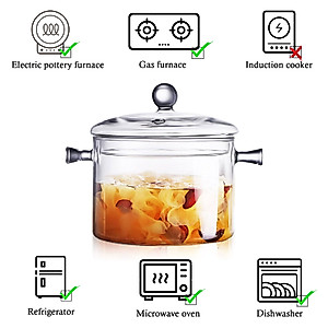 1.9 L/ 67 Fl Oz Clear Glass Pots for Cooking with Lids Saucepan with Cover Simmer Pot Milk Pot Heat-Resistant Glass Stovetop Pot And Pan with Lid, Soup, Milk, Baby Food