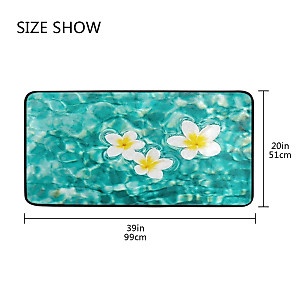 Kitchen Rugs Tropical Zen Plumeria Flower in Turquoise Water Non-Slip Kitchen Mats Bath Runner Rug Doormats Area Mat Rugs Carpet for Home Decor 39" X 20"