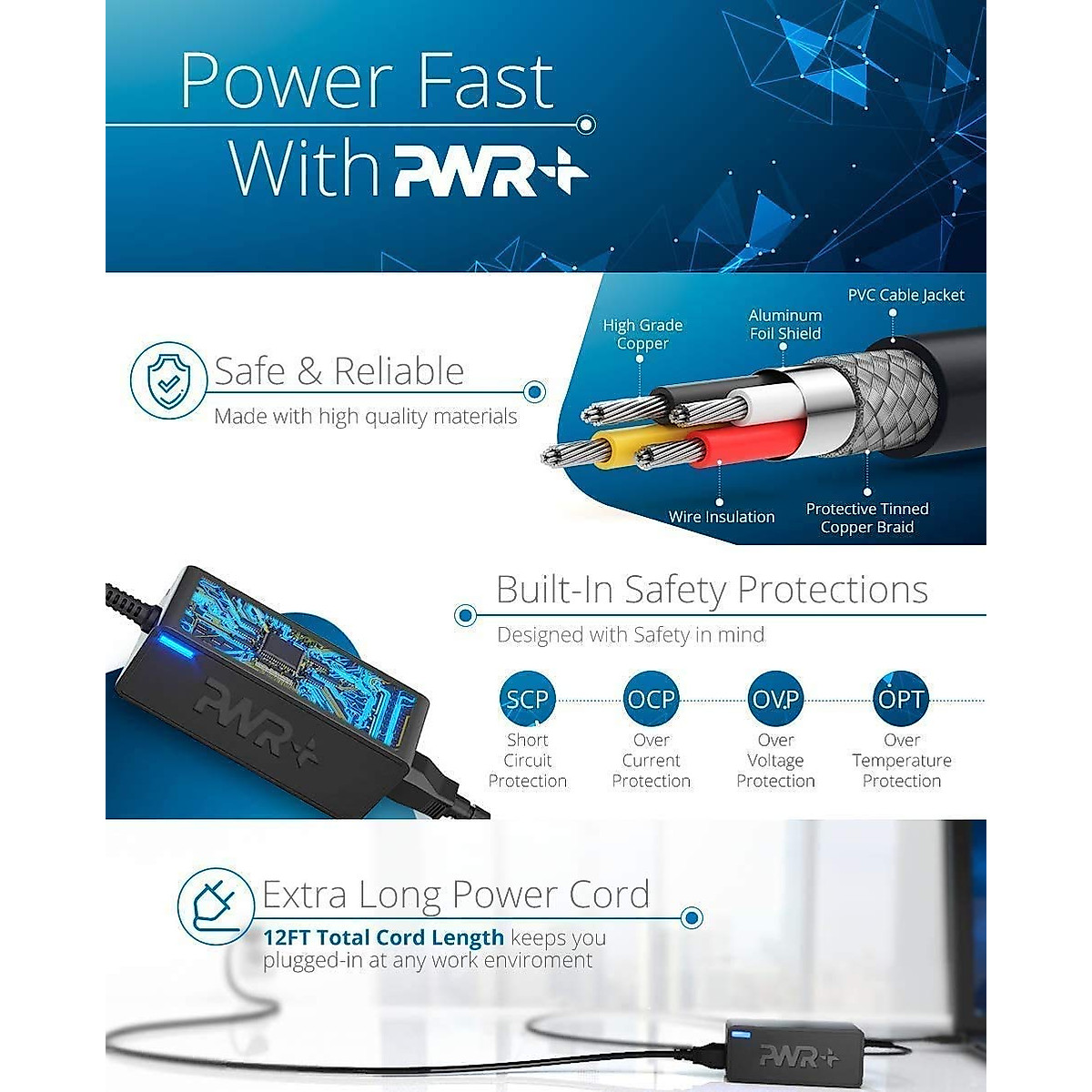 Pwr 19V AC Adapter for LG-TV-Power-Supply LED LCD Monitor Screen Charger Cord ADS-25FSG-19 LG Electronics 19" 20" 22" 23" 24" 27" LED LCD Monitor Widescreen Ultrawide HDTV HD TV Replacement Power Cord
