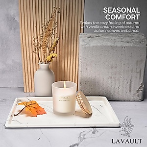 Lavault Strong Scented Candles with Wood lid- Naturally Scented Candles for Bathroom and Home Decor- Relaxing Long Lasting Candles Scented Made with Soy Wax and Essential Oils - Vanilla Cream