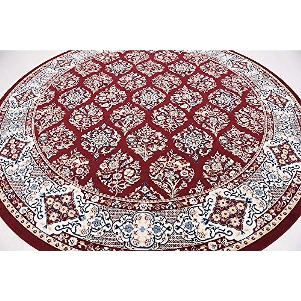 Unique Loom Narenj Collection Classic Traditional Textured Repeat Design Area Rug, 10' Round, Burgundy/Blue