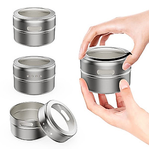 Vetacsion Set of 8 Magnetic Spice Tins with 2 Metal Wall-Plates,100 Preprinted Seasoning Label Stickers,2 Styles for 3 oz Herb Jars