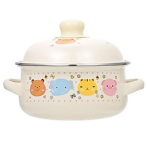 Angoily Porcelain Stockpot Flower Enamel Stock Pot Stockpot with Lid Enamel Coated Oven Stovetop for Soup Chicken Pot Roast Kitchen Cookware 16cm Ceramic Soup Pot