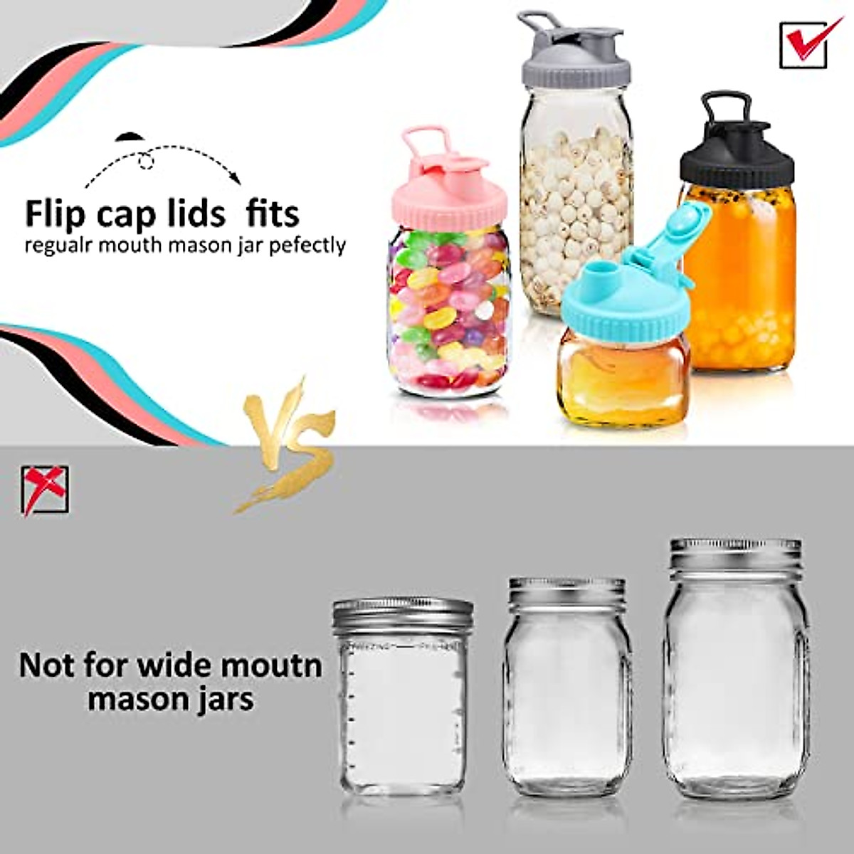 TRUSBER 4 Pack Reusable Lid Fits Mason Jar Regular Mouth (70mm), Plastic Drinking Lids with Pour Spout Compatible with Mason Jars, Dishwasher Safe (JAR NOT INCLUDED)