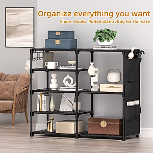 XJJX 5-Tier Shoe Rack Storage for Closet, 28 Pairs Metal Stackable Shoes Rack Boots Organizer Shoe Shelf Shoe Stand with Side Bag for Entryway Closet Hallway and Bedroom