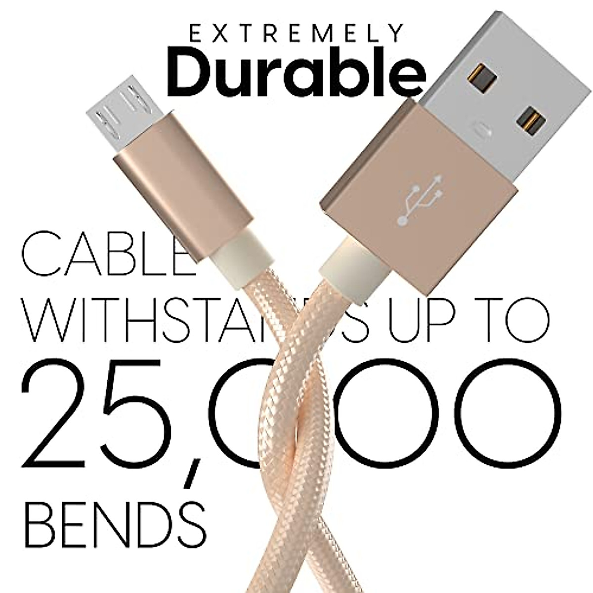 TALK WORKS Micro USB Cable 6ft Long Android Cell Phone Charger Braided Heavy Duty Fast Charging Cord for Samsung Galaxy S6 / S7, Tablet, Bluetooth Speaker, Wireless Earbuds Headphones - Gold