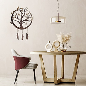 Topretty Tree of Life Metal Art Sculpture, Wall Hanging Tree Silhouette Decor with 3 Leaves, Tree Life Metal Hang Wall Artwork Plaque for Balcony Porch Living Room Garden Bedroom Office, 11'' x 11''