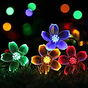 Christmas Lights,LED Solar String Lights, Outdoor Waterproof Flower Shape 8Mode Christmas Fairy Lights, Party Wedding Home Garden Decoration, 7m 50led