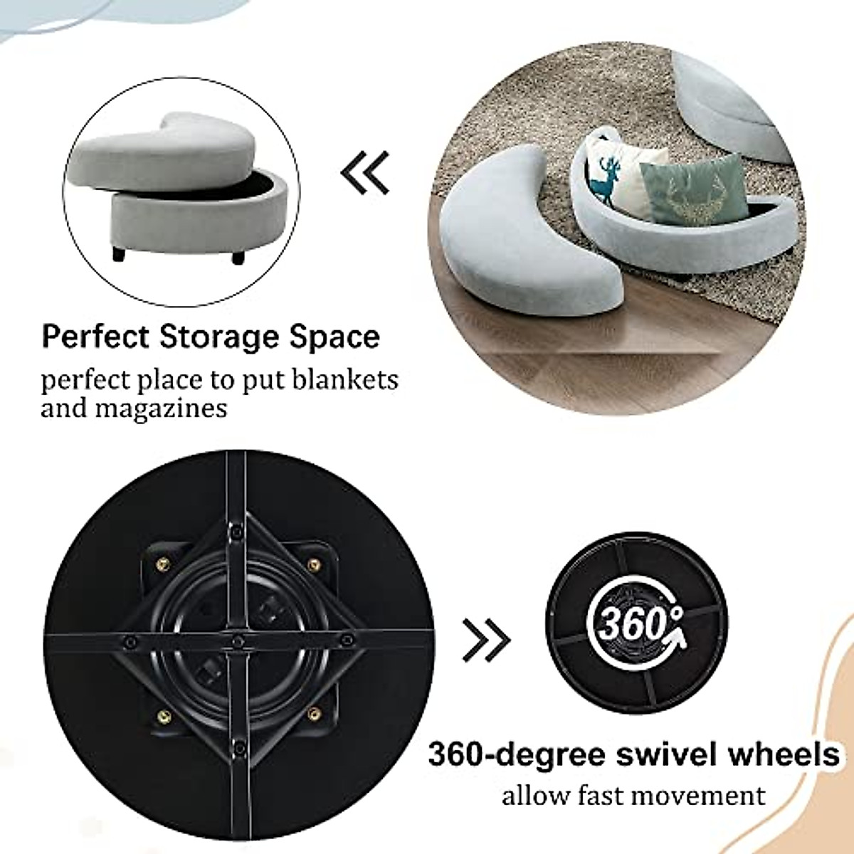 HOMVET 360° Swivel Accent Barrel Chair with Storage Ottoman & 4 Pillows, Modern Linen Leisure Chair Round Accent for Living Room,Beacon Grey