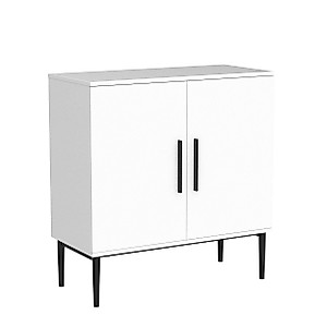 KFO Storage Cabinet with Doors, White Accent Cabinet, Modern Free Standing Cabinet, Sideboard with Metal Base for Bedroom, Living Room, Kitchen and Office