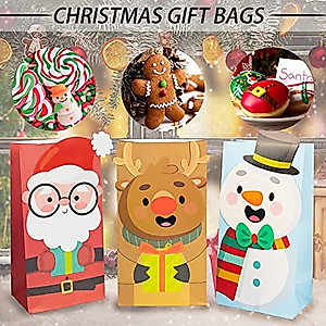 Uptotop Christmas Candy Bags, 24 Pack 2D Christmas Treat Bags with 6 Assorted Designs, Xmas Kraft Paper Bags for Holiday Cookie Candy Party Favor Supplies Decor