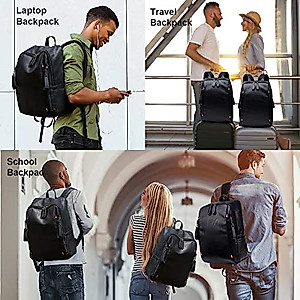 Gooday Laptop Backpack for Men,Waterproof Business Laptop Bag Travel carry on PU leather College Casual Daypack Backpack (2019-2-black)