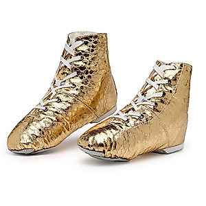 Women Jazz Shoes Split Sole Kids Gold Dancing Sneakers Ankle Boots for Men 9 M US Women