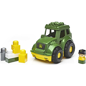 MEGA BLOKS John Deere Toddler Building Blocks Toy Set, Lil’ Tractor with 6 Pieces and Storage, 1 Figure, Green , Ages 1+ Years