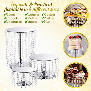 Set of 6 Metal Cake Stands with Crystal Pendant Round Dessert Display Plate Cupcake Holder Pedestal for Wedding Party Birthday Baby Shower Anniversary Celebration Home Decor (Silver)