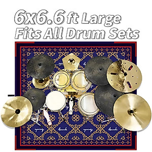 Aucuda Drum Rug 6x6.6 ft Drum Mat Outdoor, Tightly Woven Fabric Cool Drum Set Carpet with Non-Slip Grip Bottom, Electric Drum Accessories for Bedroom, Studio, Apartment, Soundproof, Starry Blue.