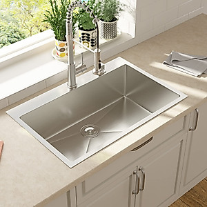 28 Kitchen Sink Drop In - Lordear 28 x 22 Kitchen Sink Single Bowl Drop In Stainless Steel 16-Gauge R10 Tight Radius Topmount Kitchen Sink