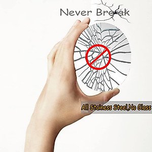 Shatterproof Stainless Steel Ultra Slim Folding Portable Mirror Makeup Unbreakable Camping Mirror For Personal Use,Travelling, Emergency Signaling (Round:6.5 * 6.5CM)