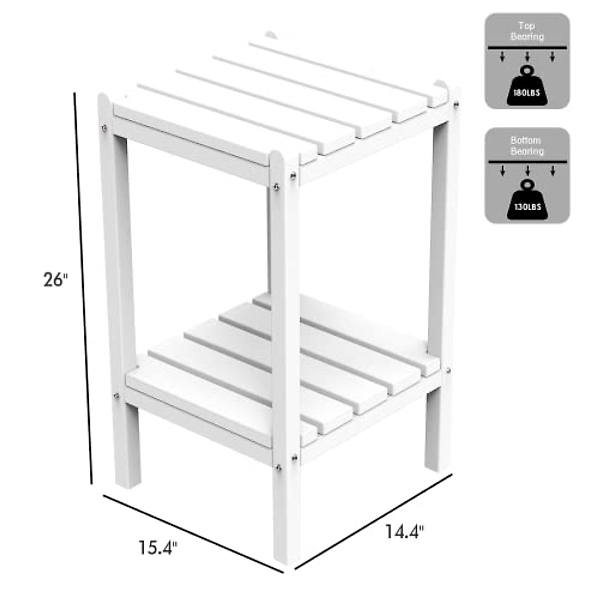 realife Outdoor Adirondack Side Table, Rectangular End Table for Patio, Garden, Porch, Pool and Indoor, White