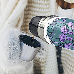 Stainless Steel Leather Vacuum Insulated Mug Plant Thermos Water Bottle for Hot and Cold Drinks Kids Adults 16 Oz