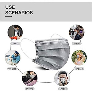 100pcs Disposable Gray Mask,3-Ply Face Masks with Earloops Mouth Shield