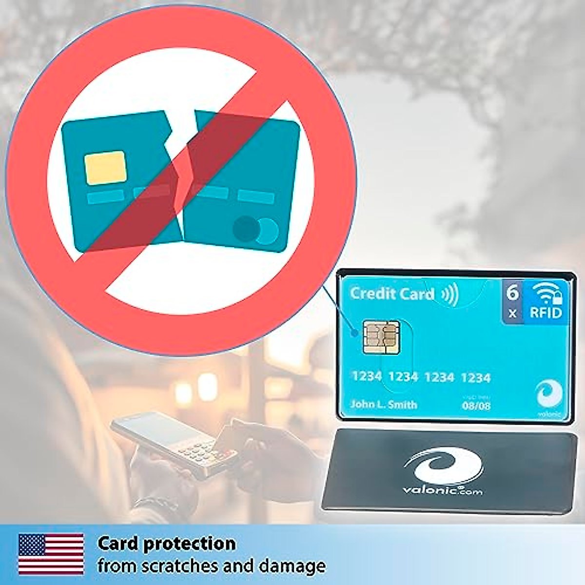 valonic set of 6 RFID blocking sleeves - insertion from the top, Credit Card Protector sleeve for wallet - Protection block for Debit Card and Metro Card