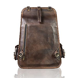 THE CHARMIKA Full Grain 21 Inch Leather Laptop Rucksack Knapsack / Large Backpack Casual Bookbag Daypack Camping Travel (Dark Choco Vintage)