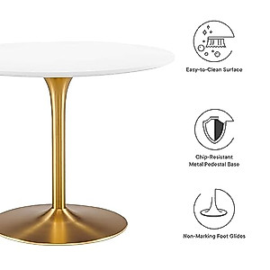 Modway Pursuit 40" Round Mid-Century Modern Pedestal Dining Table in White Gold