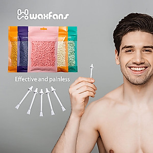Hard Wax Beans 1.1lbs with 5 Packs,Waxfans Wax Beads for Hair Removal,Waxing Beans for Women and Men,at Home Waxing for Full Body，Include 10 Waxing Applicators and 5 Nose Waxing Sticks