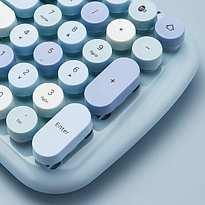 MOFII Bluetooth Wireless Keyboard for iPad, Laptop, PC, Mac, Smartphone, Connect 3 Bluetooth Devices, Cute Colorful Round Keys Retro Aesthetic Keyboard - Blue