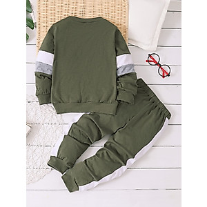 SOLY HUX Toddler Boy's Color Block Tracksuits 2 Piece Fall Outfit Long Sleeve Pullover Sweatshirt and Sweatpants Army Green 120