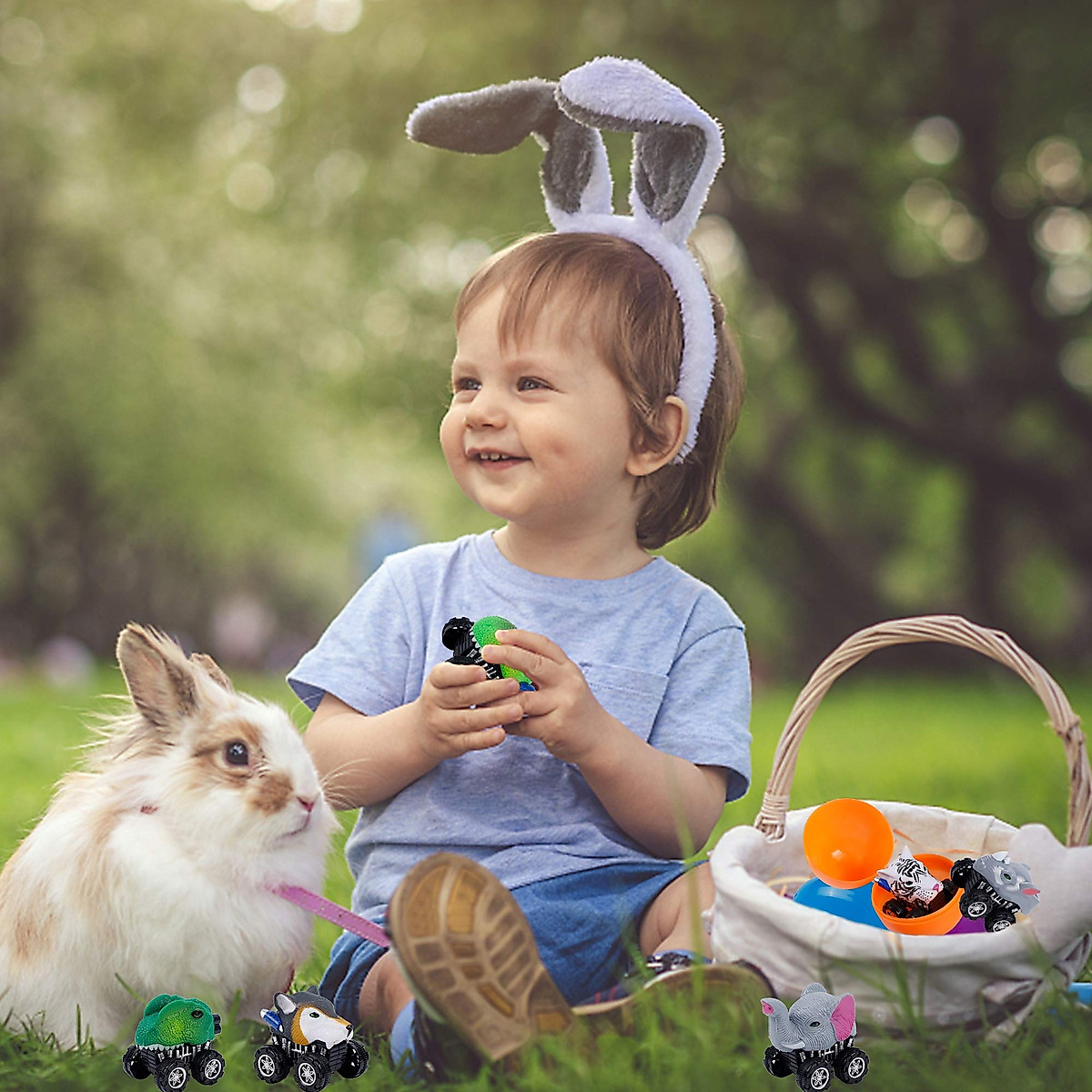 DR.DUDU Large Easter Eggs with Toys Inside, 4 X 3, 6 Pcs Easter Surprise Eggs with 6 Pcs Animal Pullback Toy Cars, Egg Toys for