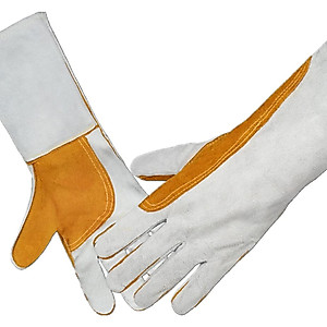 C/A 14 Inches Leather Forge Welding Gloves Heat Fire Resistant Welding Gloves BBQ Grill Gloves Fireplace Welder Gloves for Men&Women