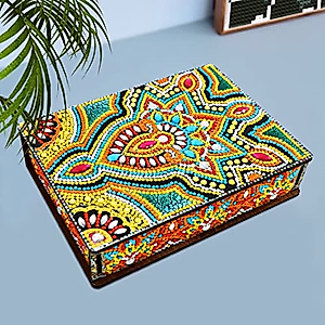 5D Diamond Painting Wooden Storage Box Rectangular Retro Desktop Decor Jewelry Storage Box Drill Wood Organizer for Home Office Storage Christmas Gift