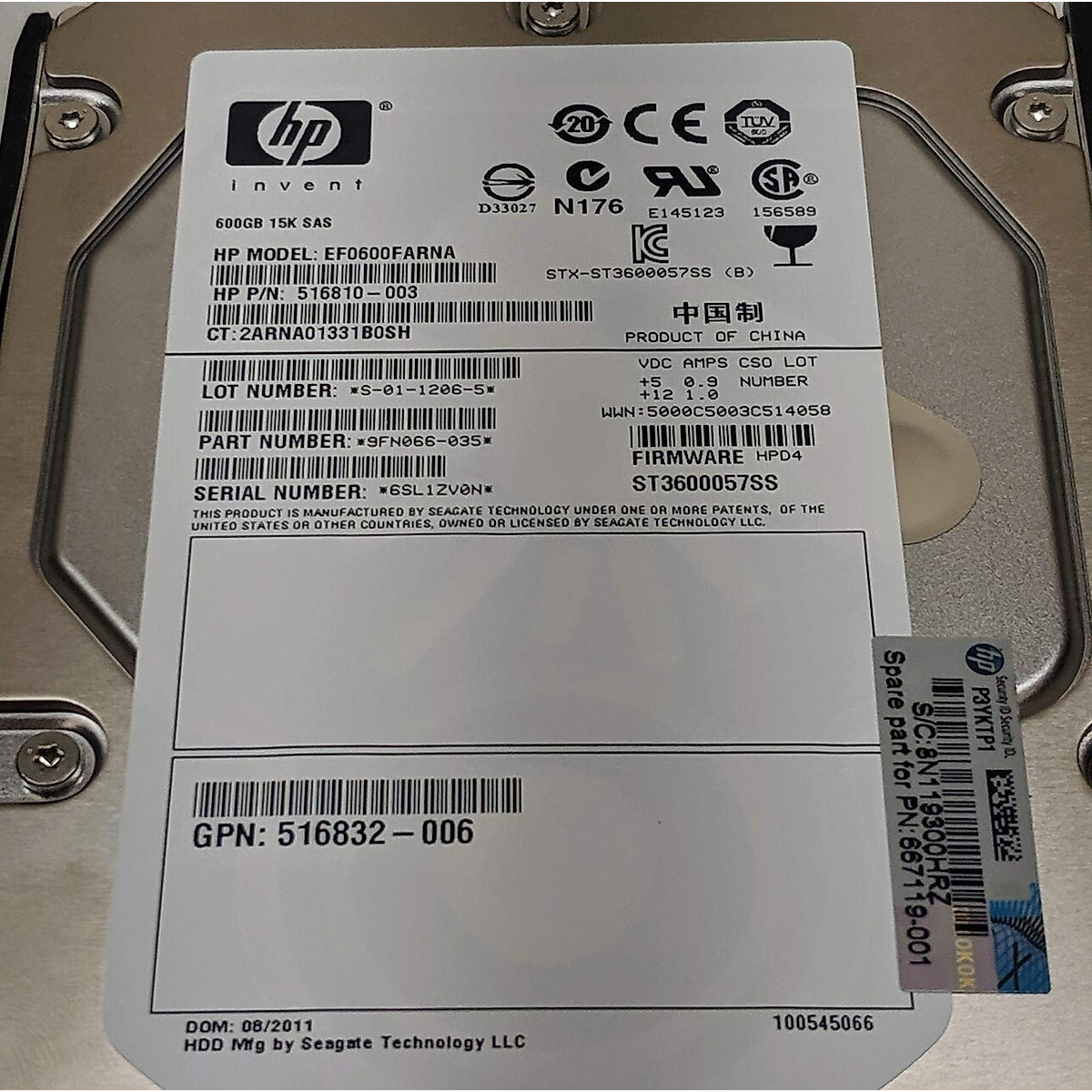 516810-003 HP 600GB 15K RPM 3.5Inches Dual Port 6GBits SAS Hard D