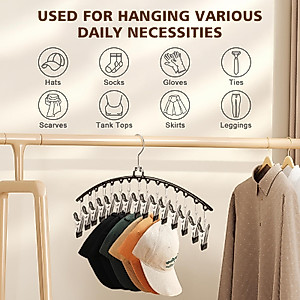 Hat Organizer for Baseball Caps - 2 Pack Metal Hat Hangers for Closet Storage w/15 Clips Holds 30 Hats - Hat Rack - Hat Holder for All Caps - Gifts for Men & Women