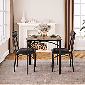 GAOMON Dining Table Set for 2, Kitchen Table and Chairs for 2 with Upholstered Chairs, 3 Piece Dining Room Table Set, Square Kitchen Table Set for Small Space, Apartment, Studio, Rustic Brown
