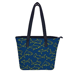 Swimming Shark Women's Tote Bag PU Leather Shoulder Bag Handbags Purse For Work Shopping Travel