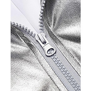 Coofandy Mens Metallic Nightclub Varsity Jacket Shiny Button Zip-up Baseball Bomber For Party,Disco,Dance,Silver,Medium