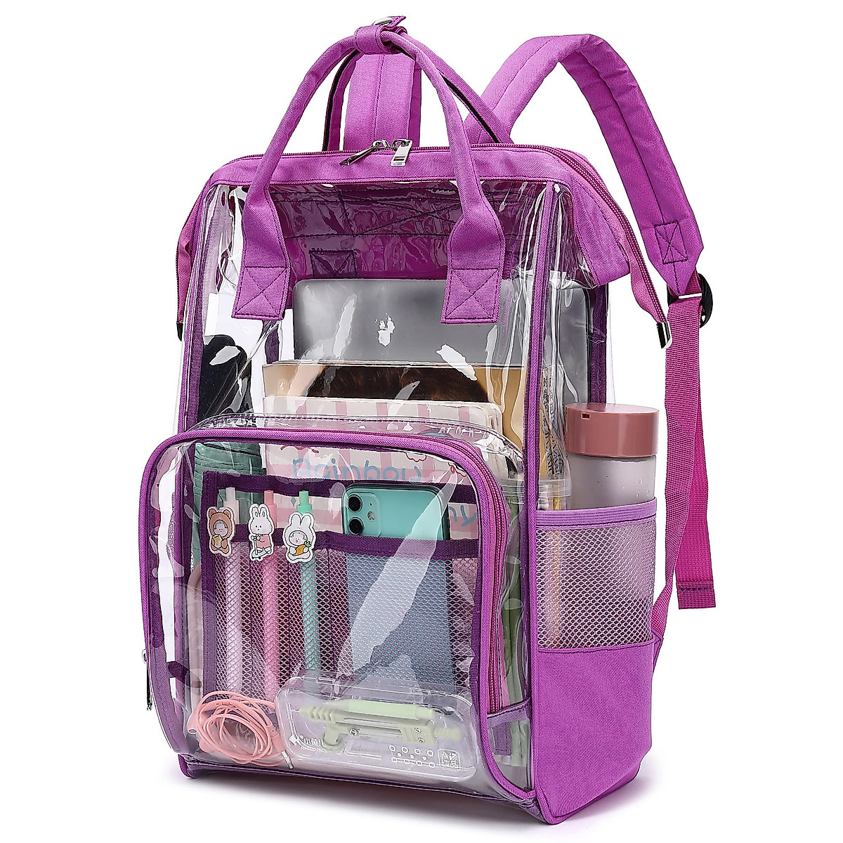 Yusudan Heavy Duty Clear Backpack for Men Women, School Bag Bookbag PVC Plastic Transparent Backpacks for Boys Girls (Purple)