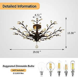 CVKASH 5 - Light Vintage Small Crystal Chandelier Modern Semi Flush Mount Ceiling Light Fixture Chandelier Lighting for Kitchen Bedroom Living Room Dining Room Hallway Foyer（Black）