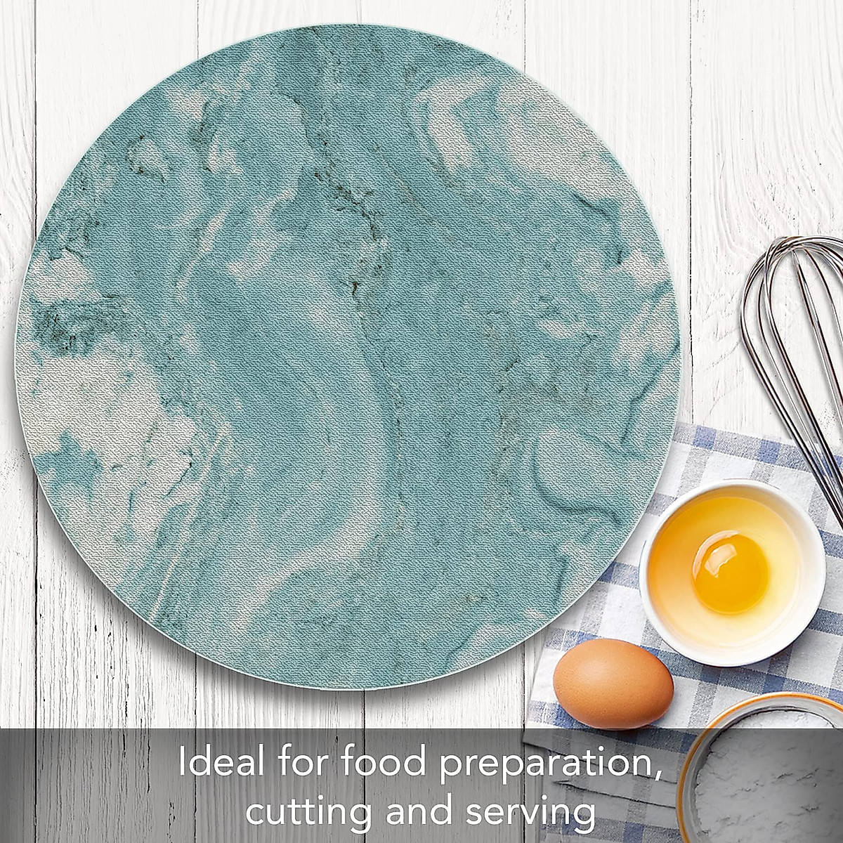 CounterArt Teal Quartz Design 4mm Heat Tolerant Round Tempered Glass Cutting Board 16" Round Manufactured in the USA Food Preparation Board, Cake Plate, Pizza Stand