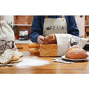 FEXIA 2 Pack Bread Bags for Homemade Bread Sourdough Organic Linen Sourdough Bread Bags 17" x 13" XL Reusable Linen Bread Bags Sourdough Bread Baking Supplies Bread Storage Housewarming Gift