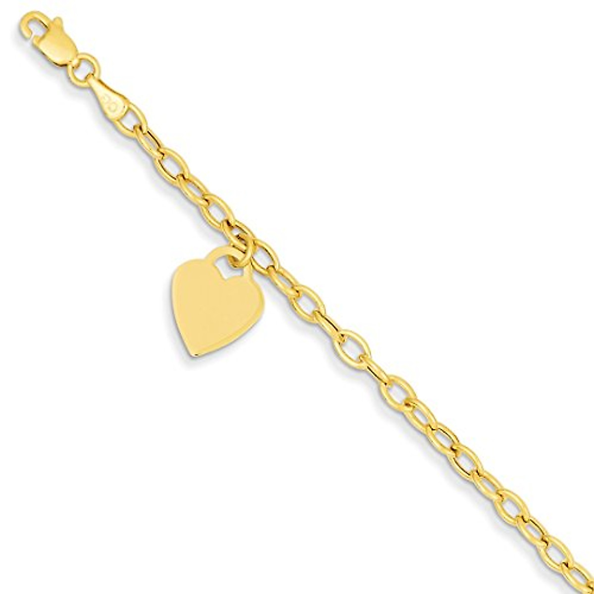 IceCarats 14K Yellow Gold Dangling Heart Love Chain Charm Bracelet 7.5 inch