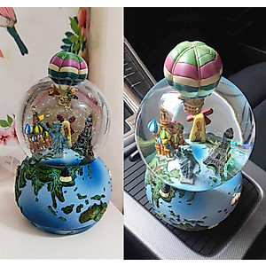 Snow Globe Valentine's Day with Music for Kids Boys Girls Women Adults Unique Gift 3D Hot Air Balloon Snowglobes Around The World Travel Rotating Christmas Music Box Decorations
