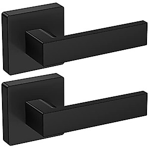 TICONN 5Pk Door Handle Heavy Duty, Reversible Square Door Lever for Bedroom, Bathroom and Rooms (Black, Dummy - Rear Mount, 5 Pack)